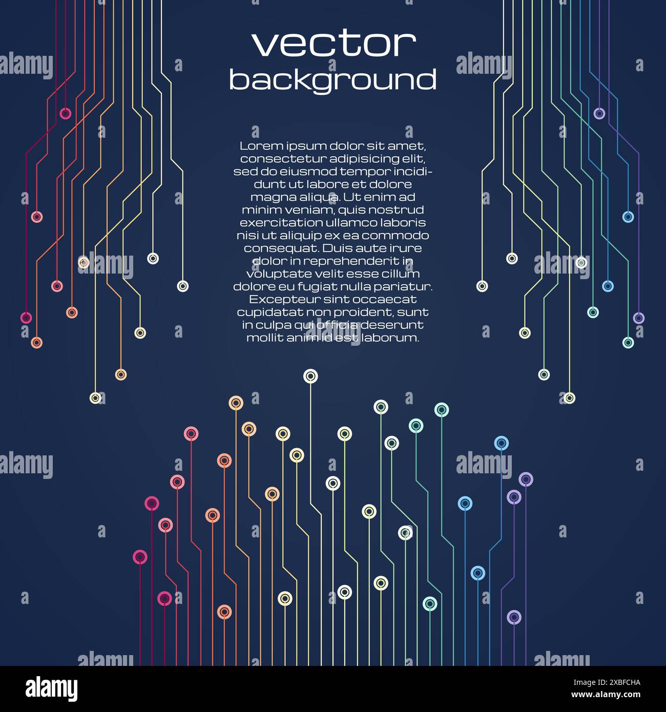 Abstract Technological Dark Blue Background With Colorful Elements Of