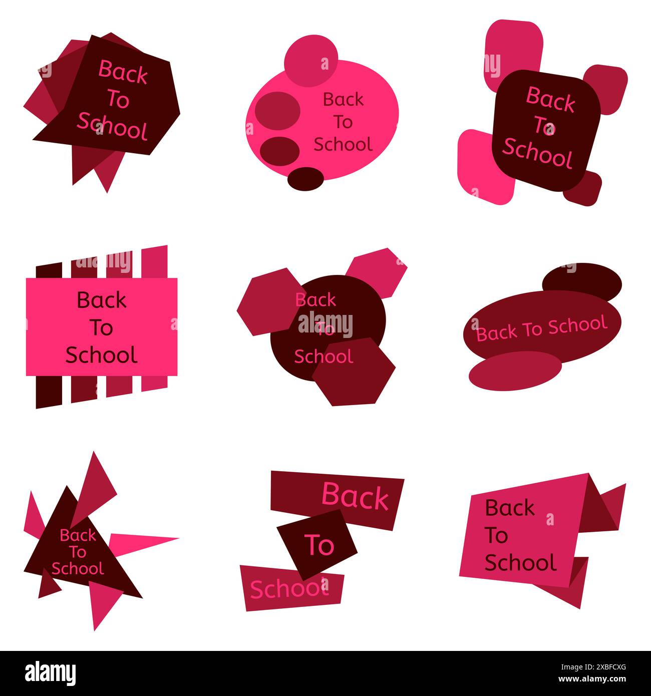 Set of nine red back to school badges. School labels and icons ...