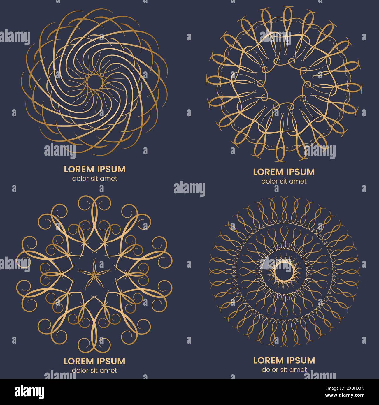 Set of four vintage geometric circular elements. Vector gold monogram ...