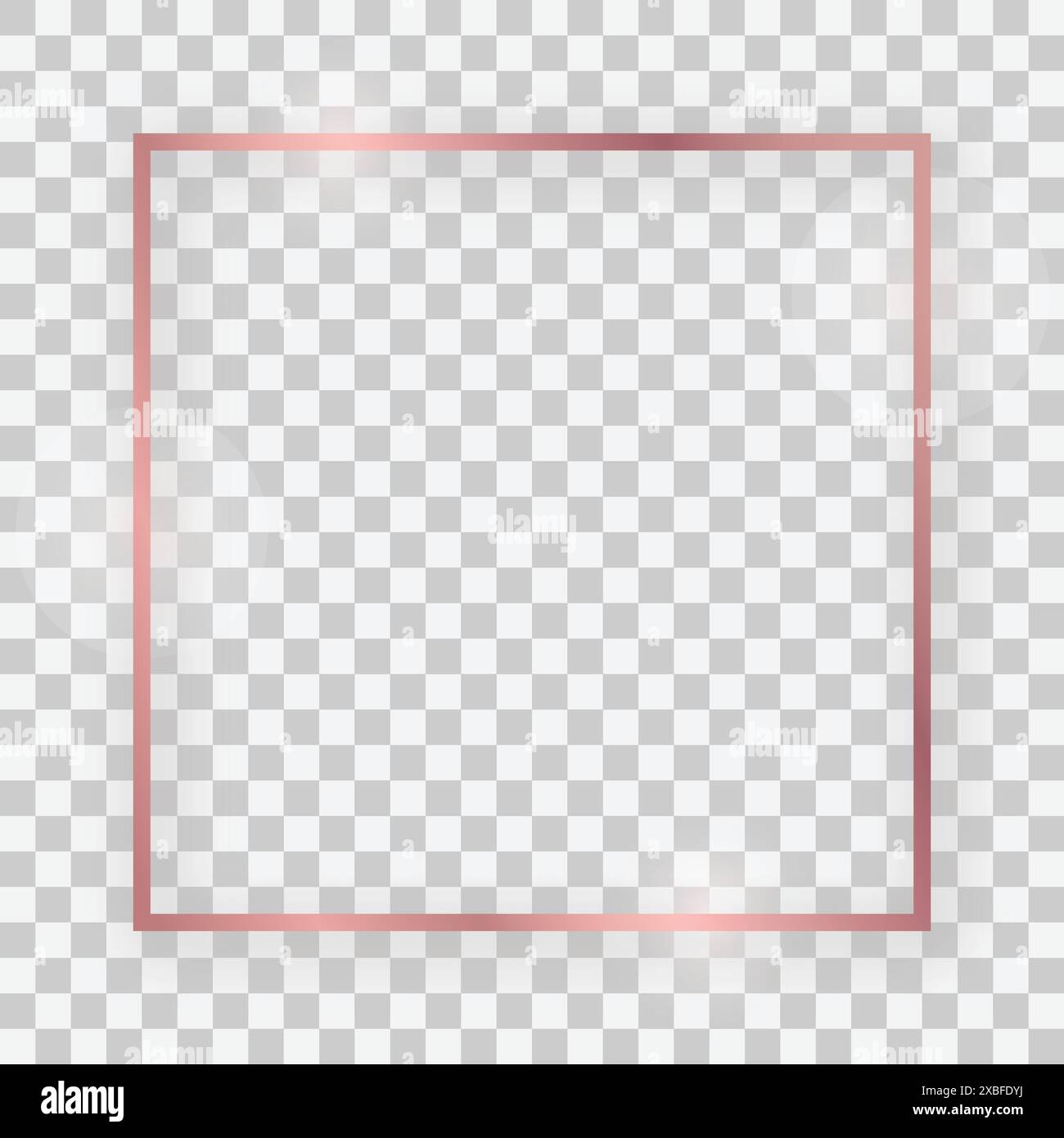 Rose gold shiny square frame with glowing effects and shadows on ...