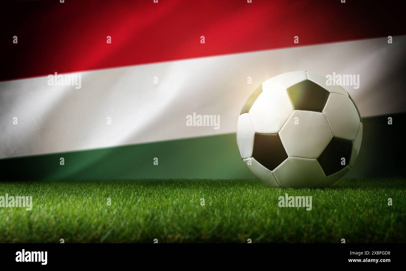 Hungary national team composition with classic ball on grass and flag ...