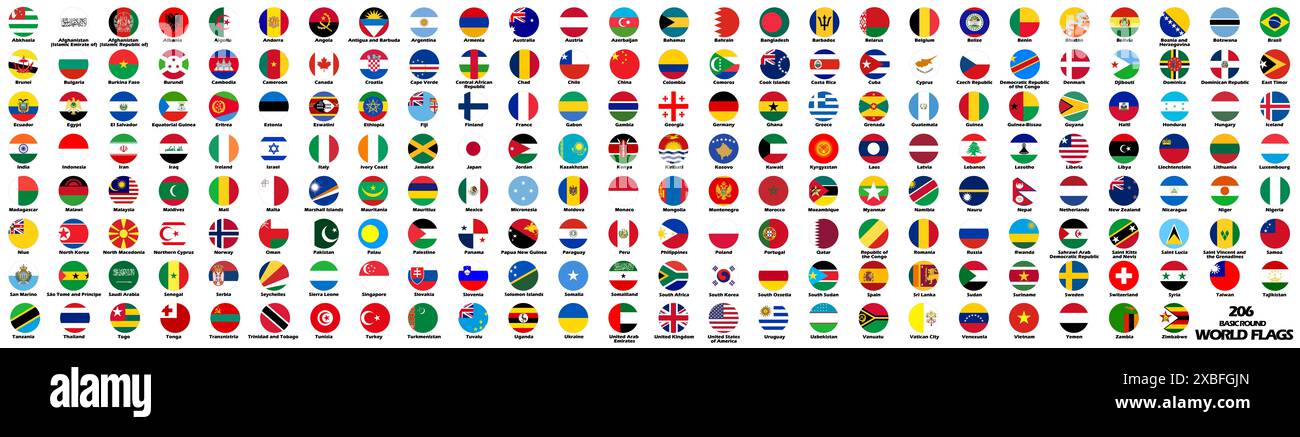 Collection of official flags of the world in alphabetical order round ...