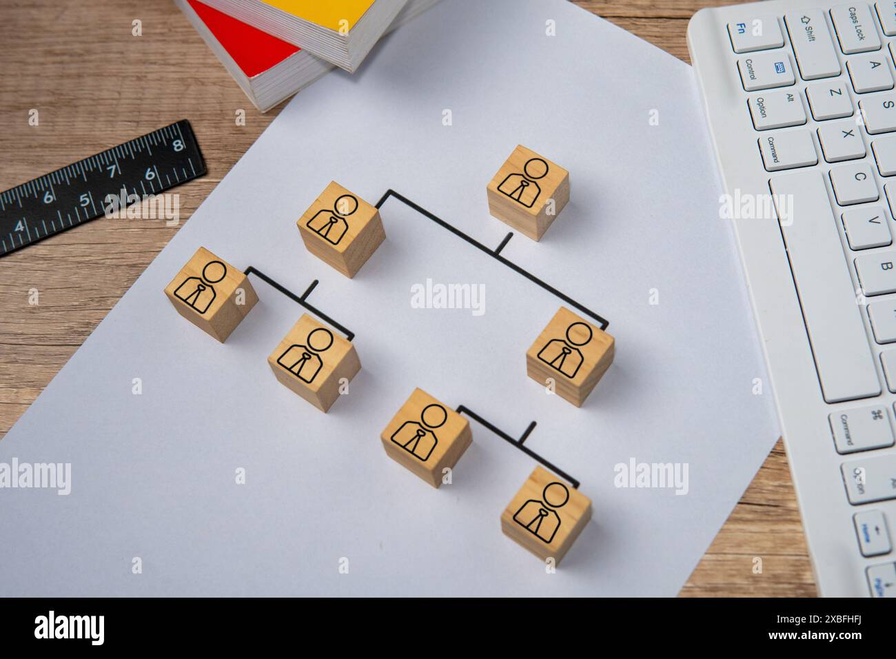 Company hierarchical organizational chart using wooden blocks with copy ...