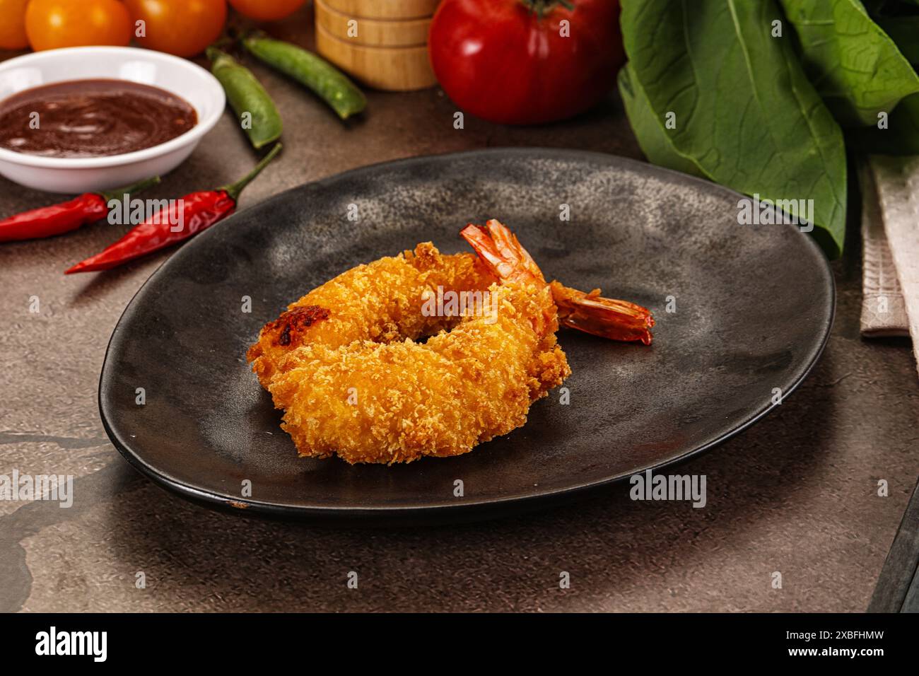 Crispy breaded golden fried prawns with sauce Stock Photo - Alamy
