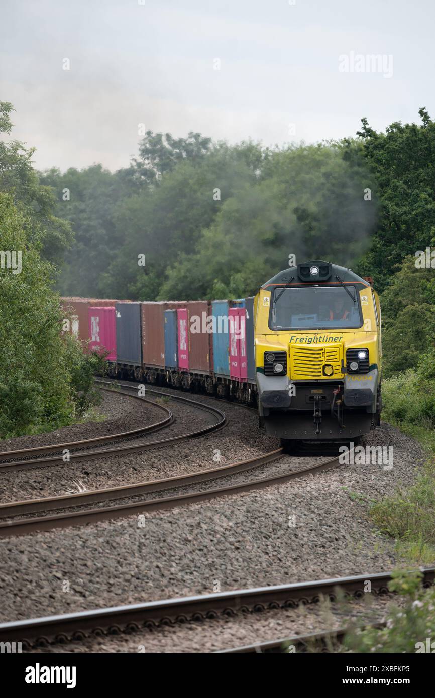 Class 70 diesel locomotive pulling a freightliner train at Hatton North ...