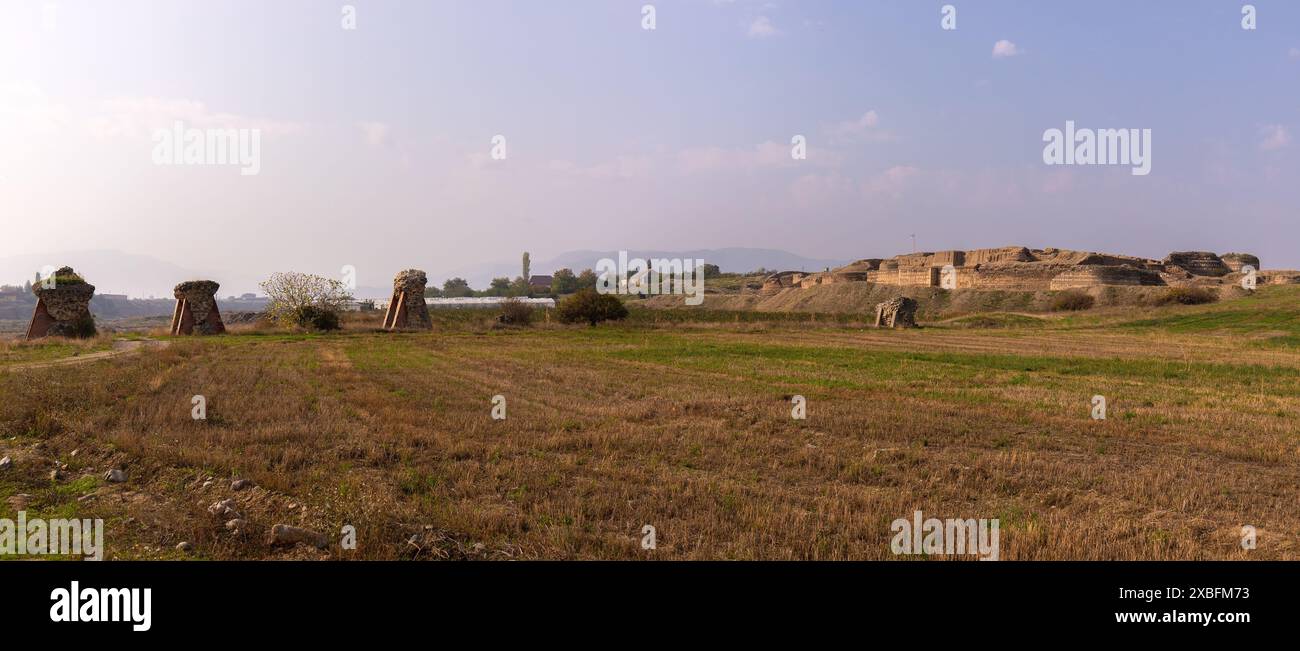 Poorly preserved walls of the fortress of the old city of Shamkir. The ...