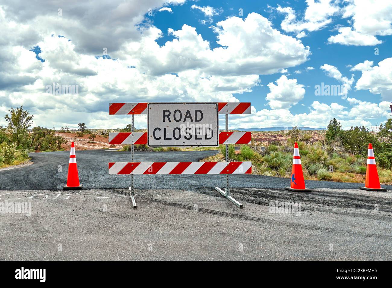 United States of America - June 8, 2024: A road closure in the USA with ...
