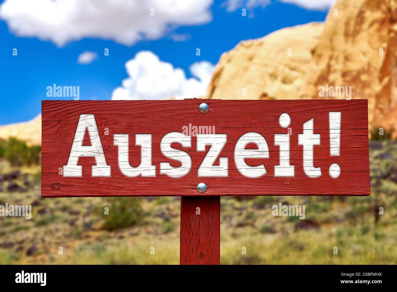 11 June 2024: Time out Lettering on sign against a natural background ...