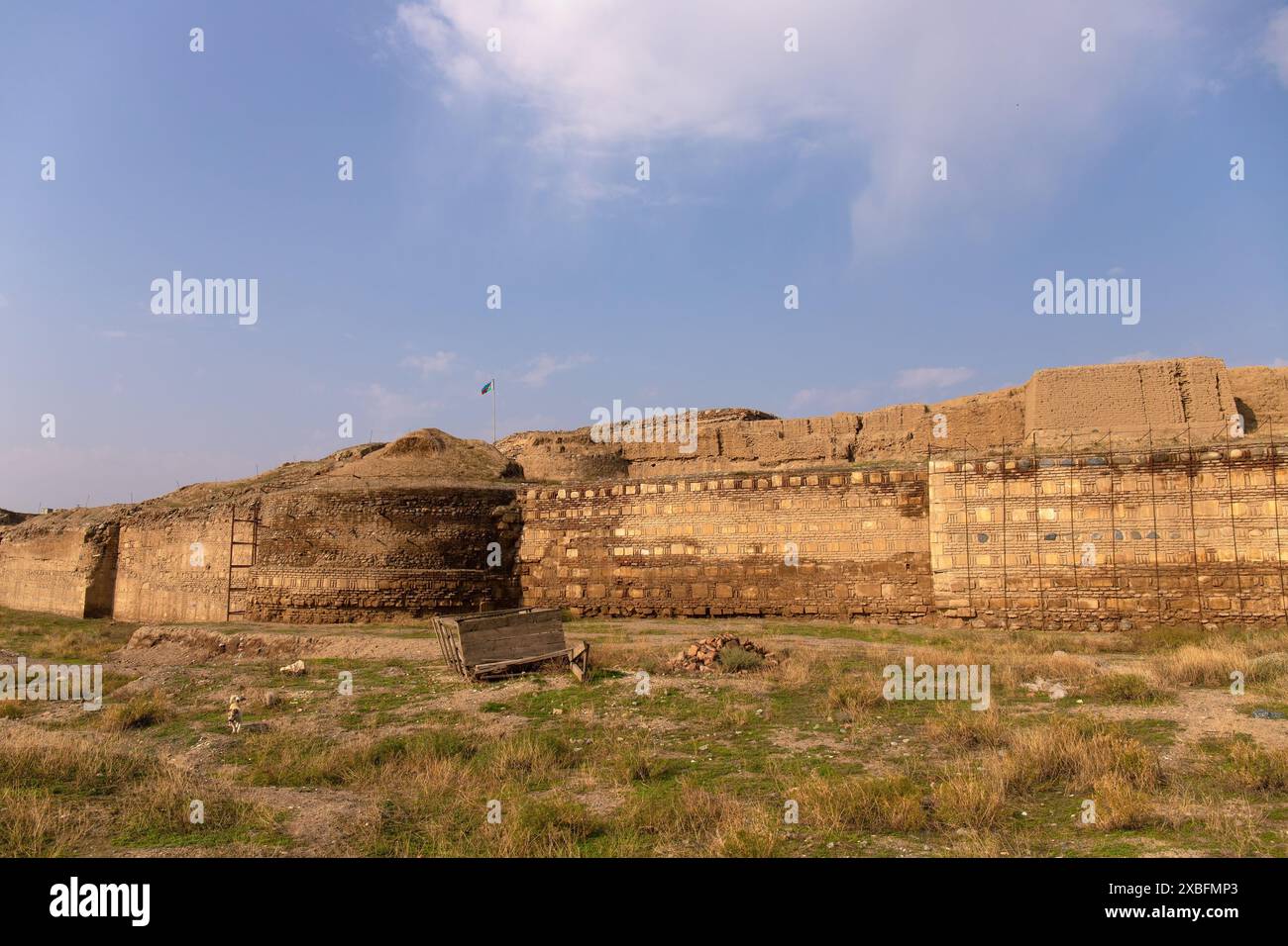 High walls of the fortress of the old city of Shamkir. The city of ...
