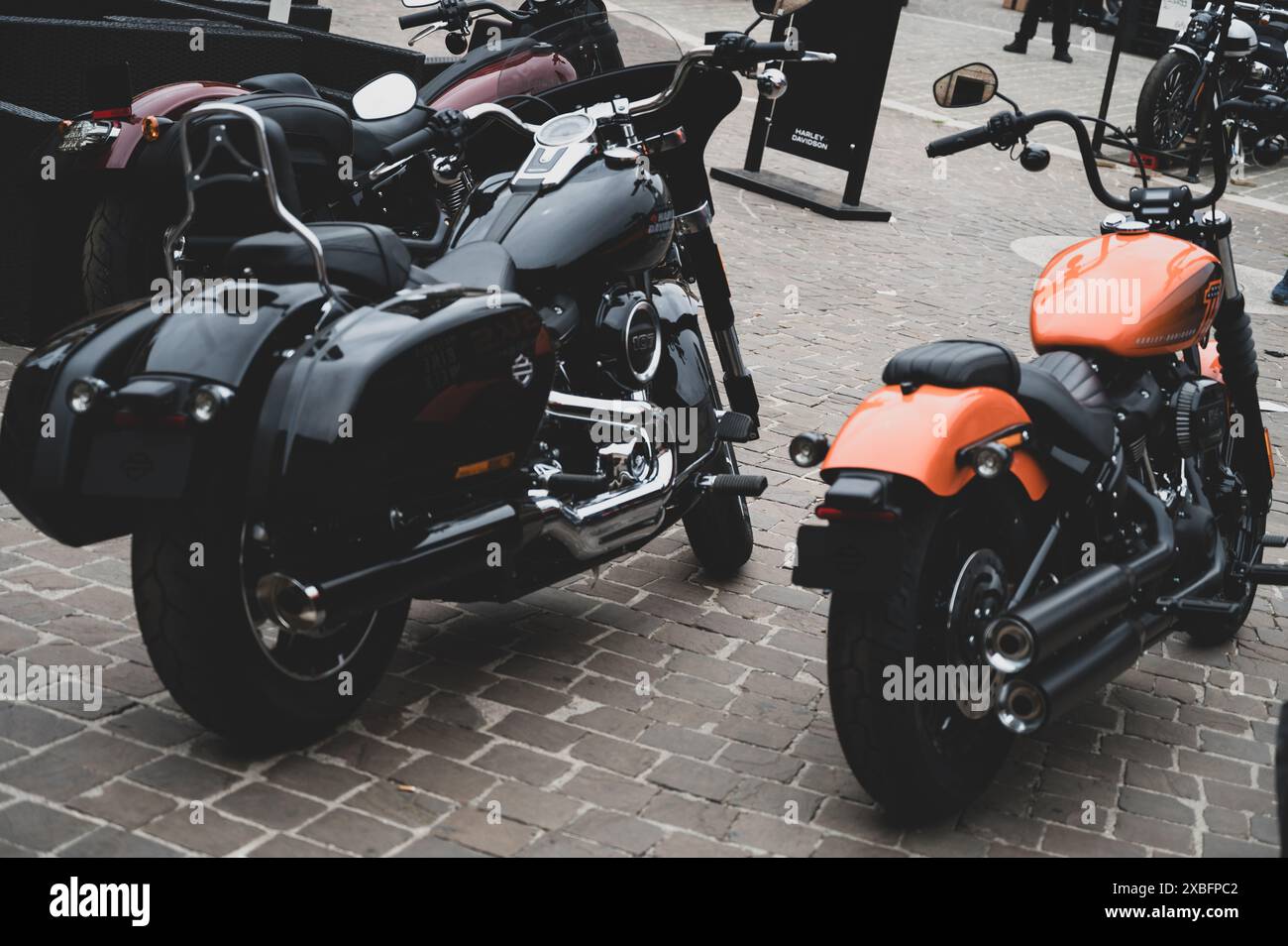 Italy, 09 June 2024: motorcycles of the legendary Harley Davidson brand ...
