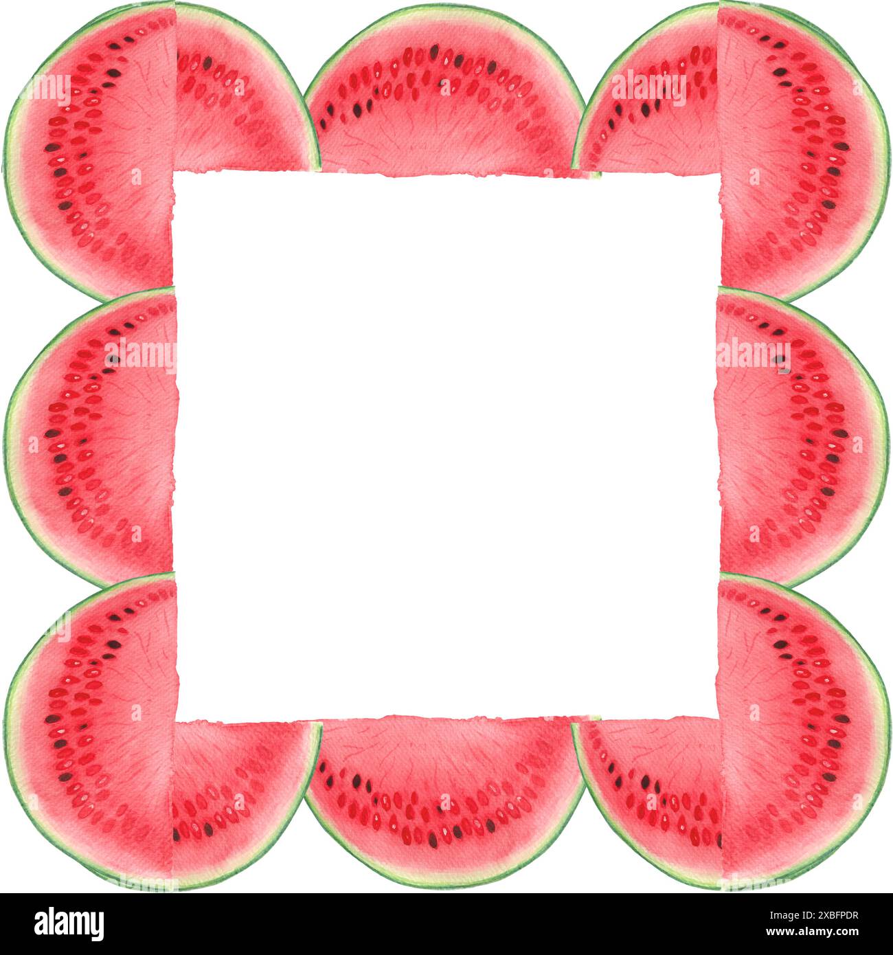 Watermelon slice with a few seeds square frame. Watercolor illustration ...
