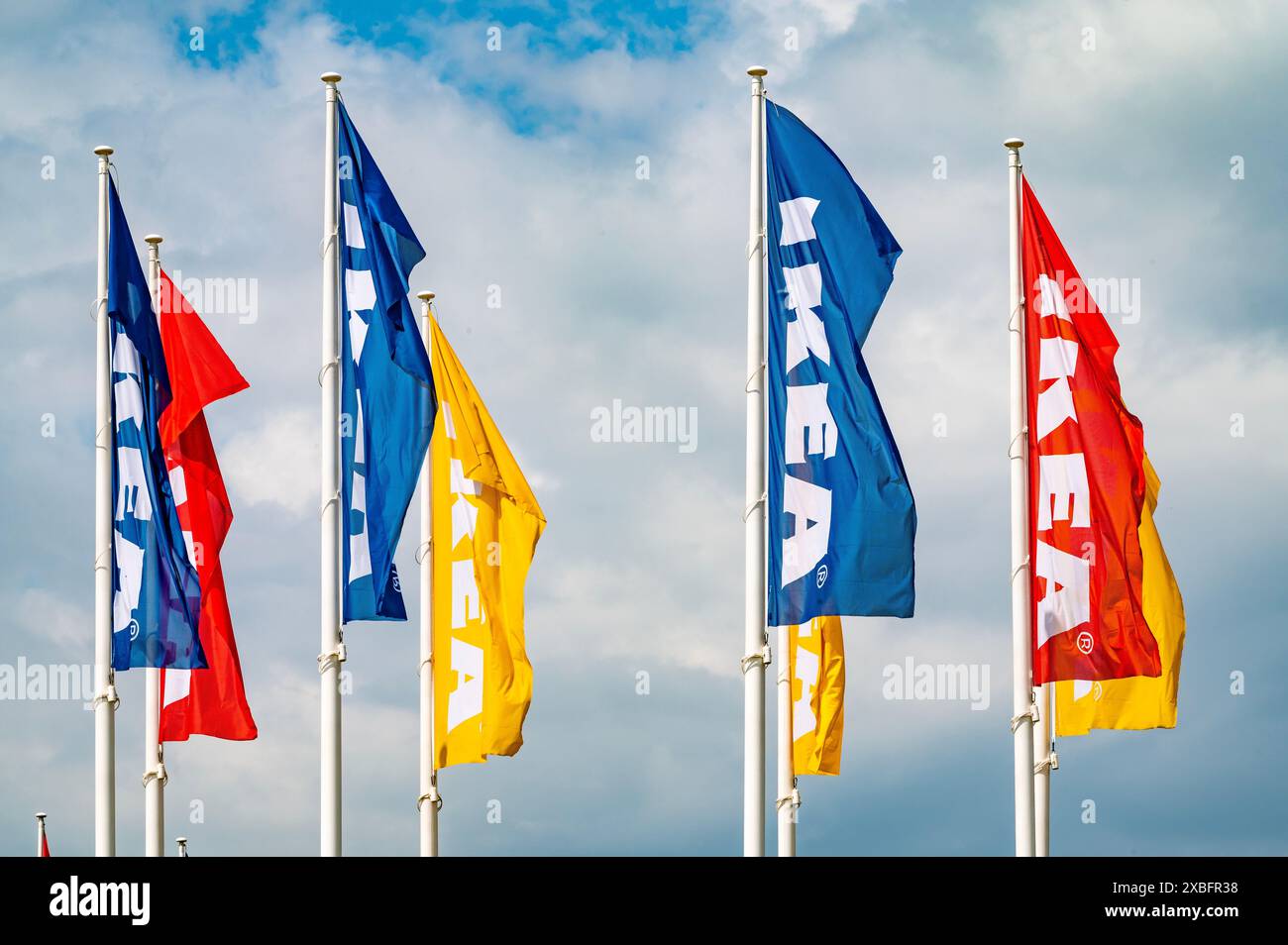 IKEA (Ingvar Kamprad Elmtaryd Agunnaryd) sign hanging on the store ...