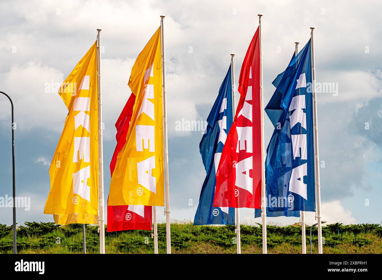 IKEA (Ingvar Kamprad Elmtaryd Agunnaryd) sign hanging on the store ...
