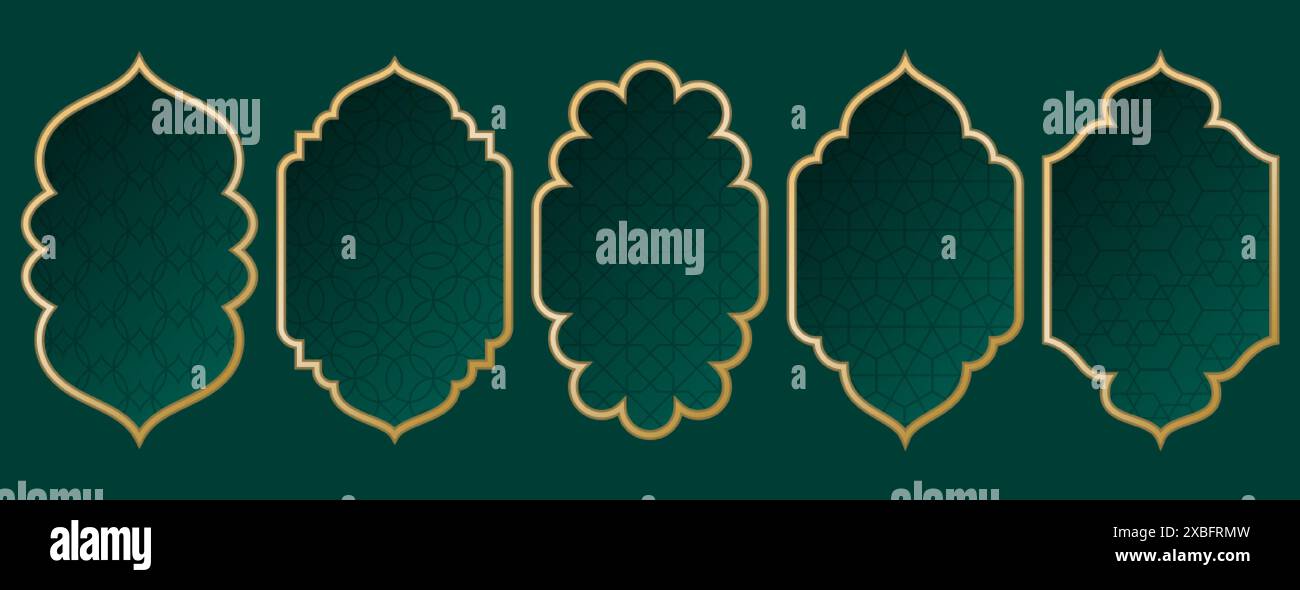 Gold traditional islamic window shape. Golden ramadan frames, mosque ...