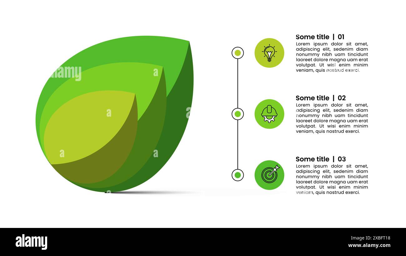 Infographic template with icons and 3 options or steps. Green leaves ...