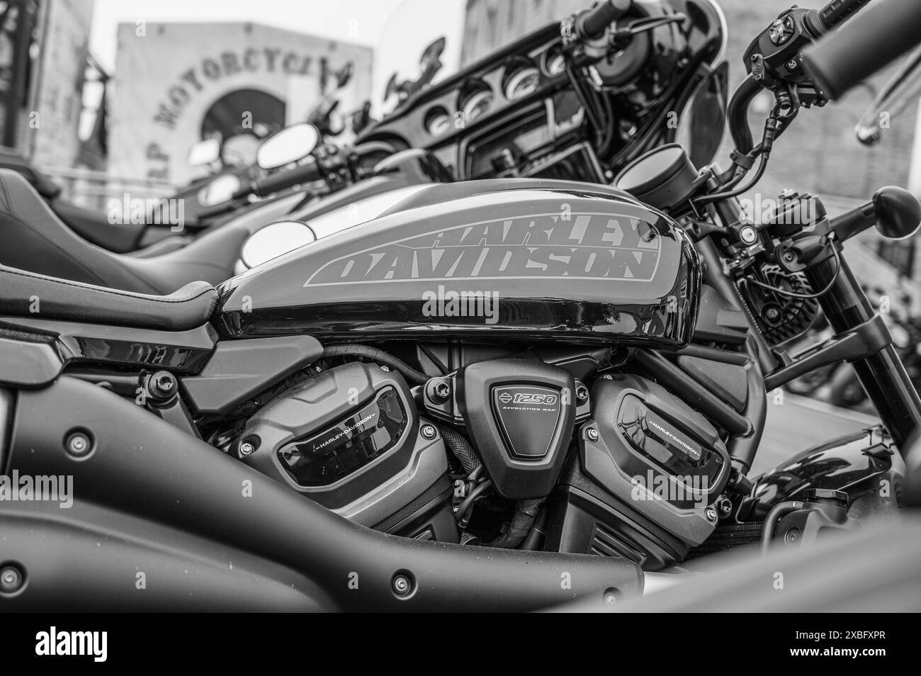 Italy, 09 June 2024: motorcycles of the legendary Harley Davidson brand ...