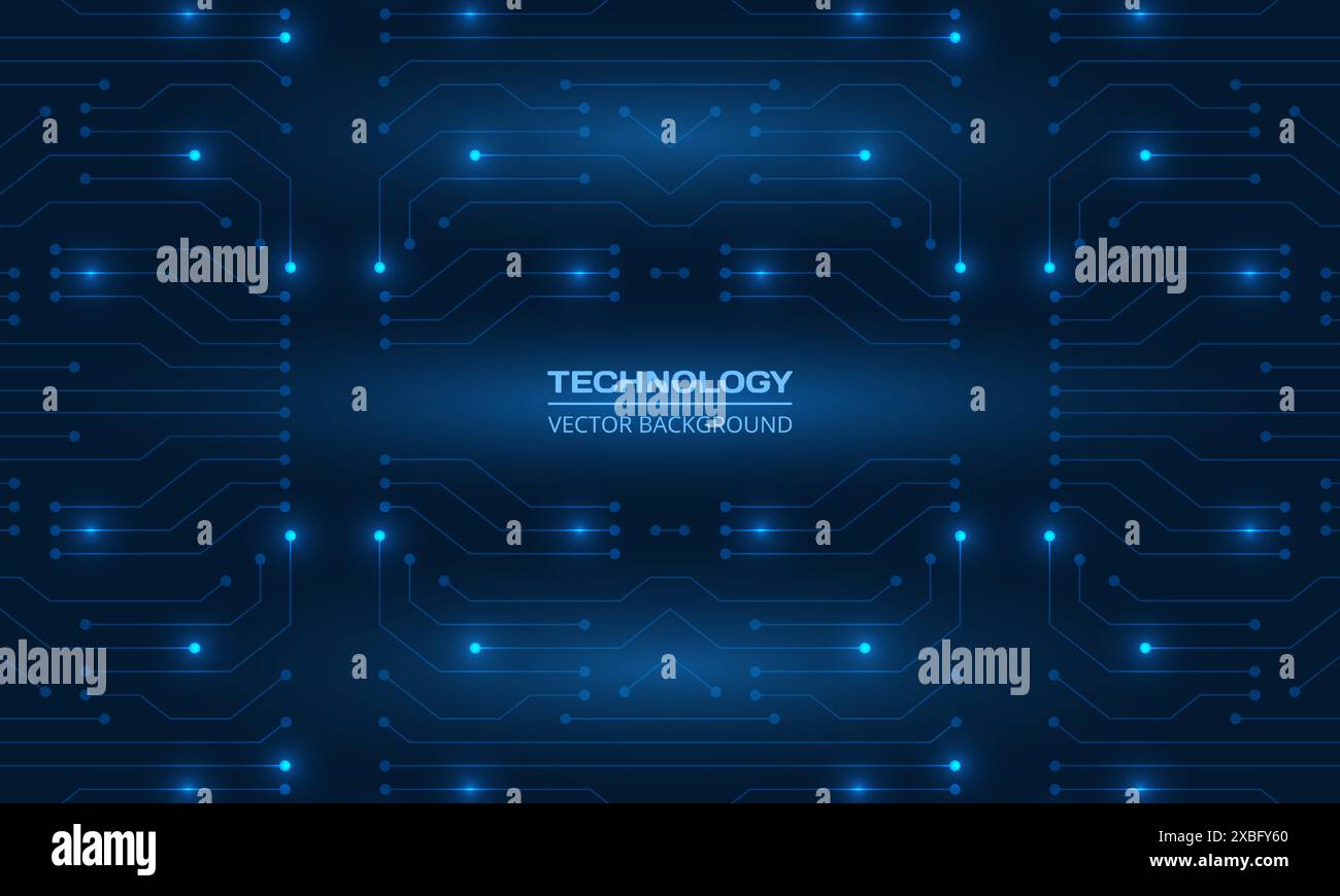Abstract dark blue technology background with circuit board and text ...