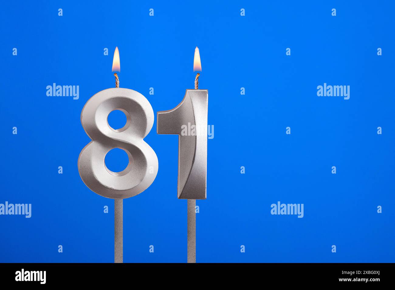Birthday candle number 81 - Celebration card on blue background Stock ...