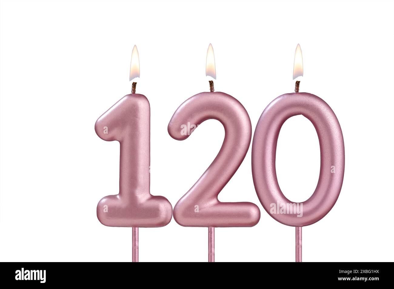 Lit birthday candle - Candle number 120 on white background Stock Photo ...