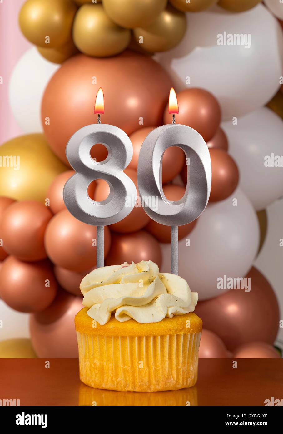 Birthday candle number 80 - Celebration balloons background Stock Photo ...