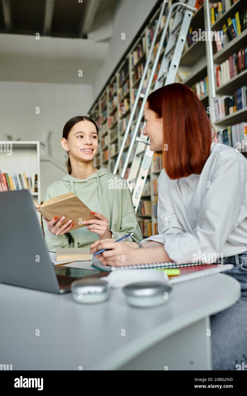 A tutor with fiery hair imparts wisdom to a teenage girl amidst the ...
