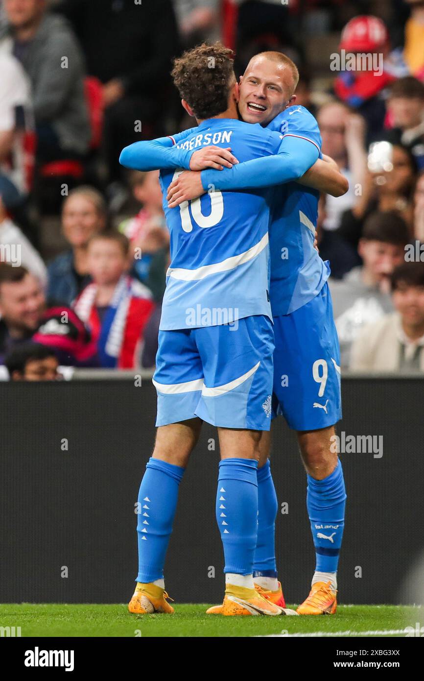 Jon Dagur Thorsteinsson of Iceland celebrating scoring Icelands winner ...
