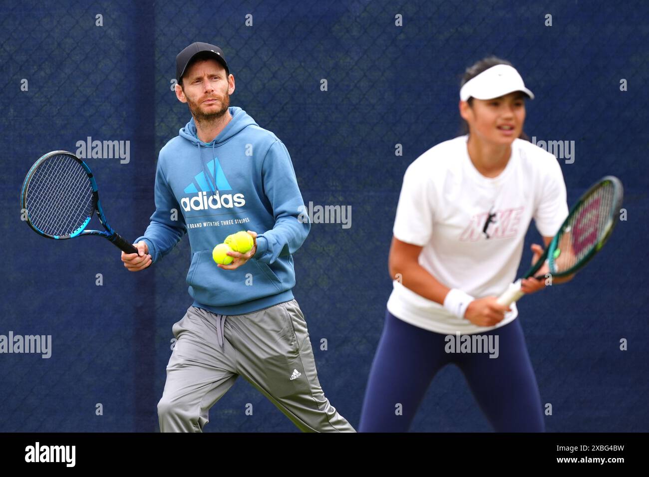 Emma Raducanu (right) with tennis coach Nick Cavaday during a practice ...