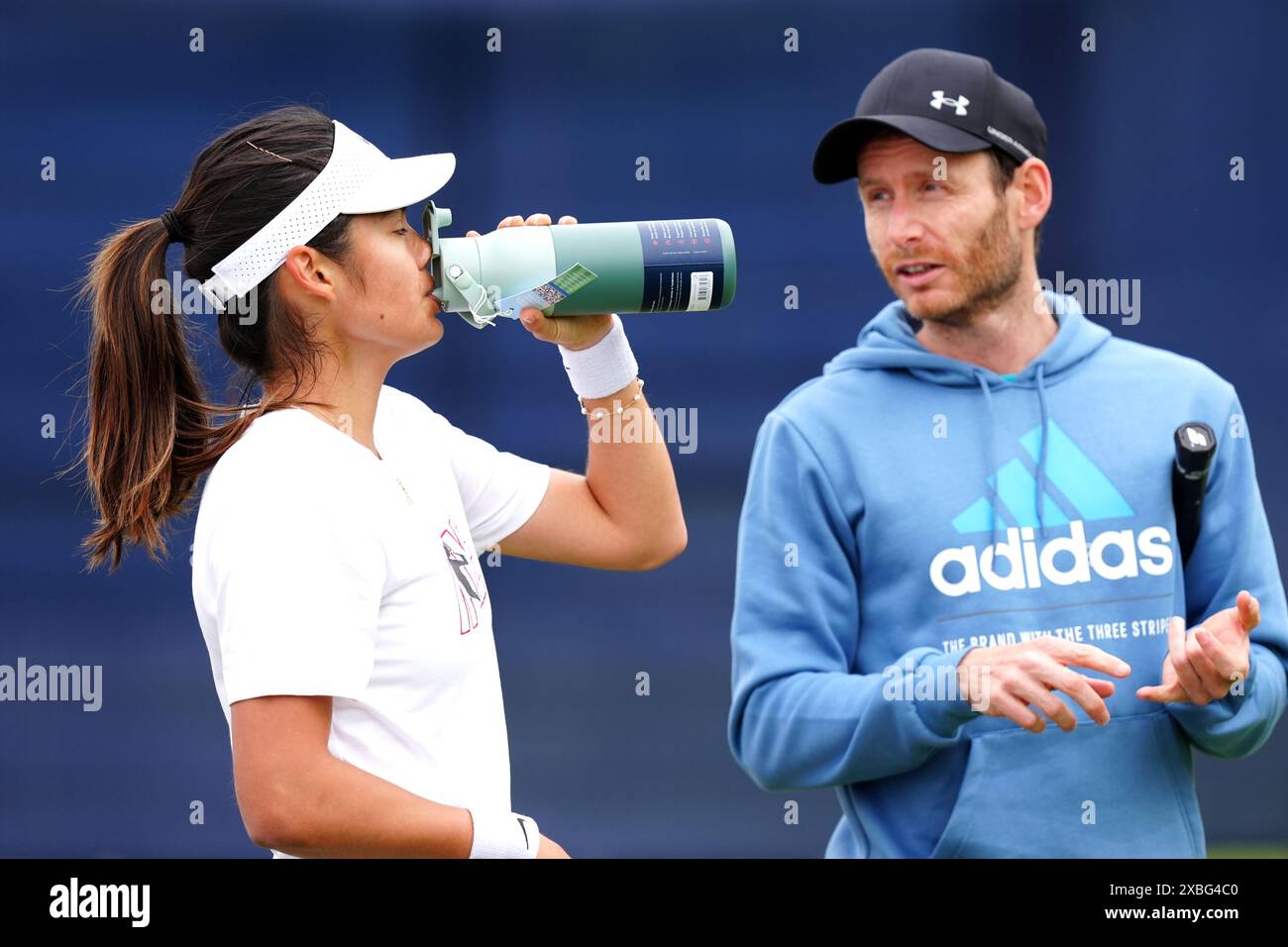 Emma Raducanu (left) with tennis coach Nick Cavaday during a practice ...
