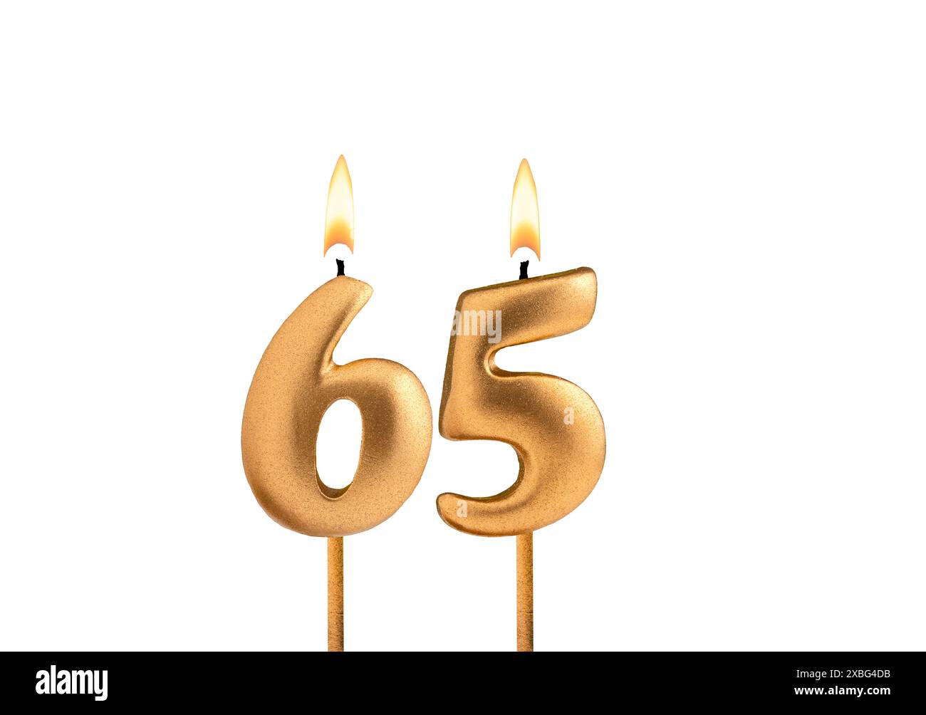 Golden candle number 65 - Birthday on white background Stock Photo - Alamy