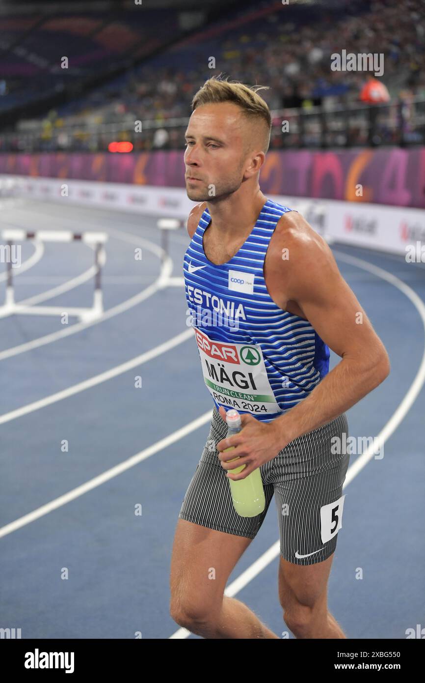 Rasmus Mägi of Estonia competing in the men's 400m hurdles final at the ...
