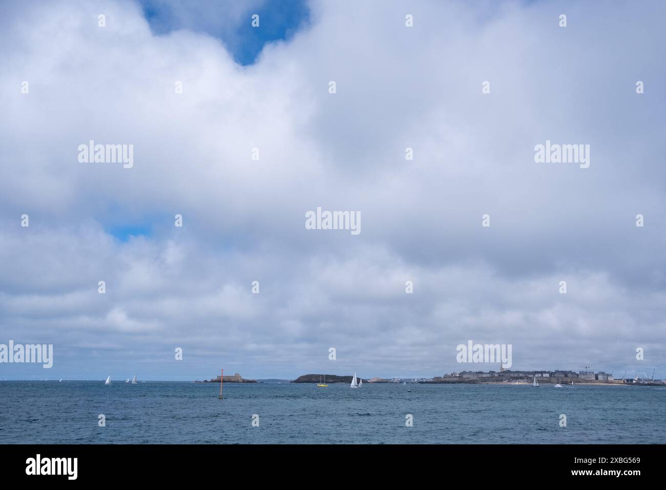 View of Saint-Malo intra-muros, the island of Grand-Be and the Fort du ...