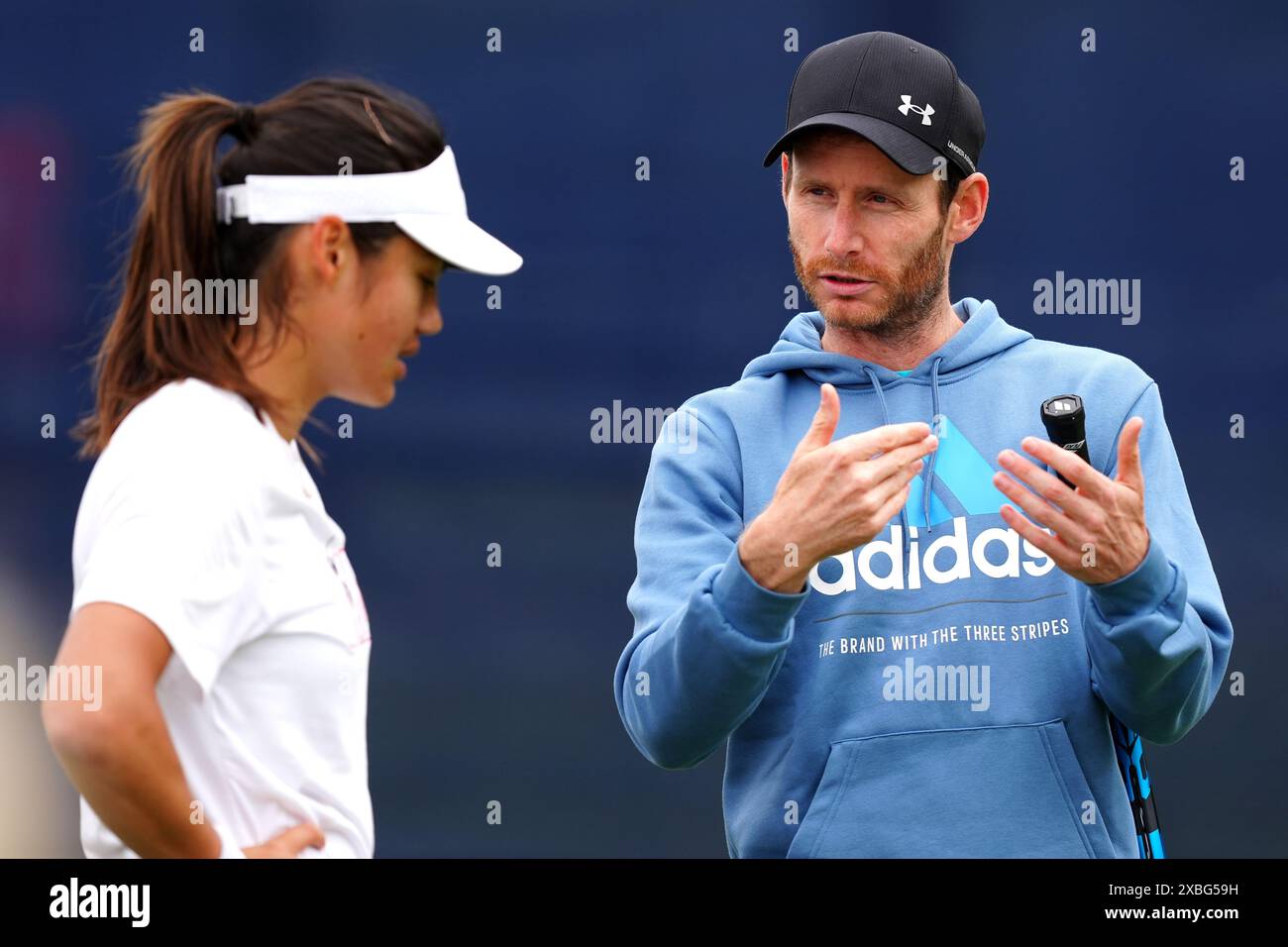 Emma Raducanu (left) with tennis coach Nick Cavaday during a practice ...