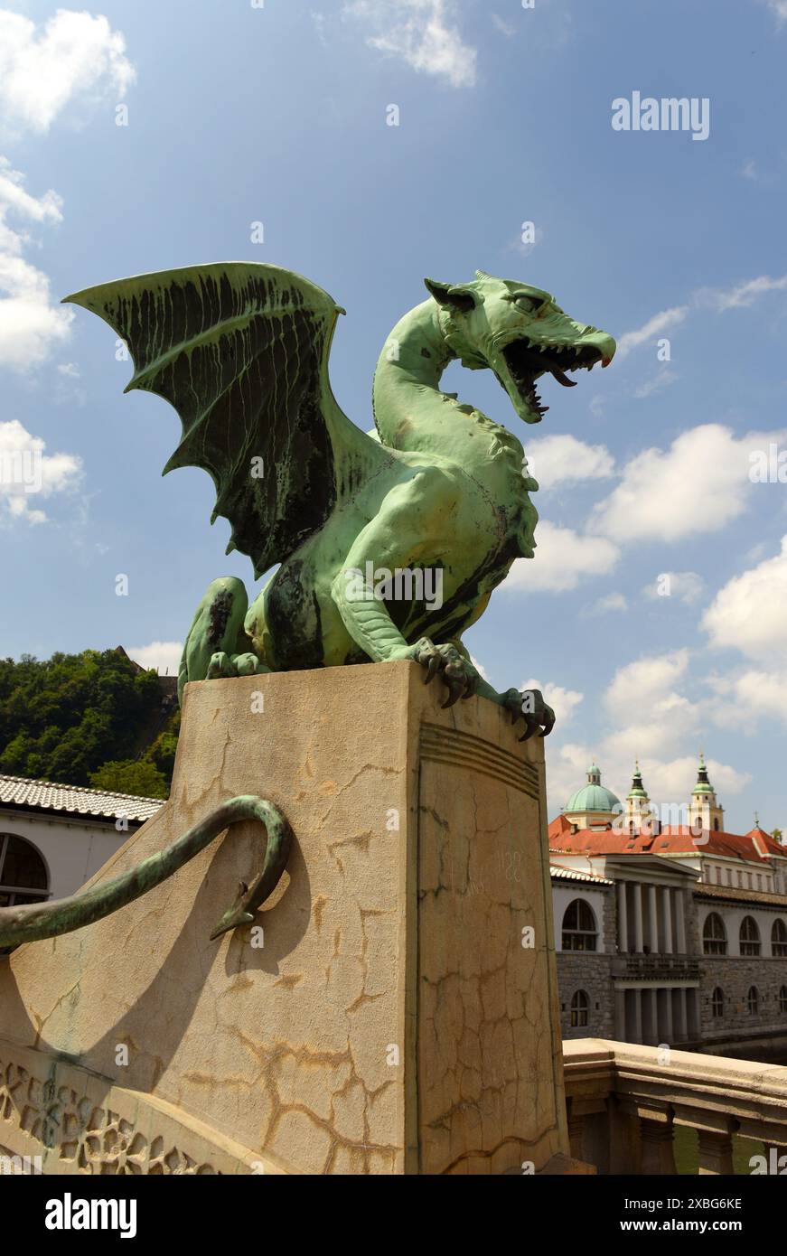 The Dragon statues at the Dragon Bridge and Cathedral of St. Nicholas ...
