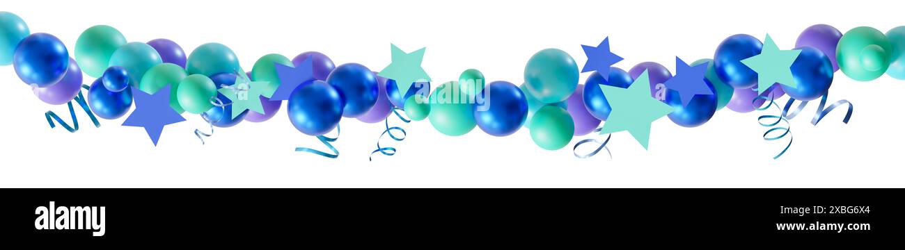 Stylish garland with blue and purple elements isolated on white ...