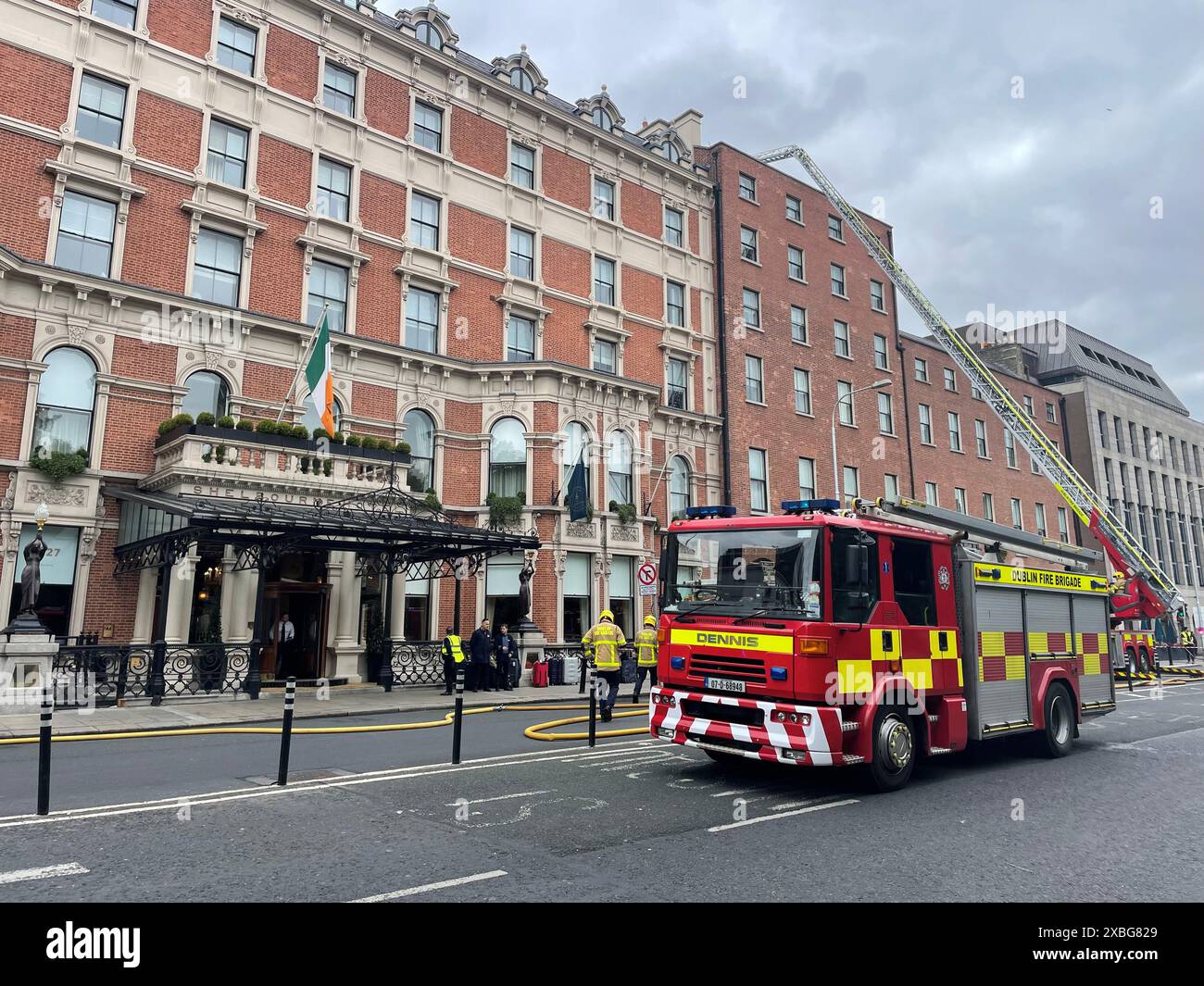 Emergency services at the Shelbourne Hotel in Dublin, following a fire ...