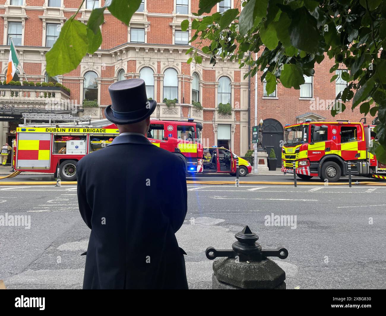 Emergency services at the Shelbourne Hotel in Dublin, following a fire ...