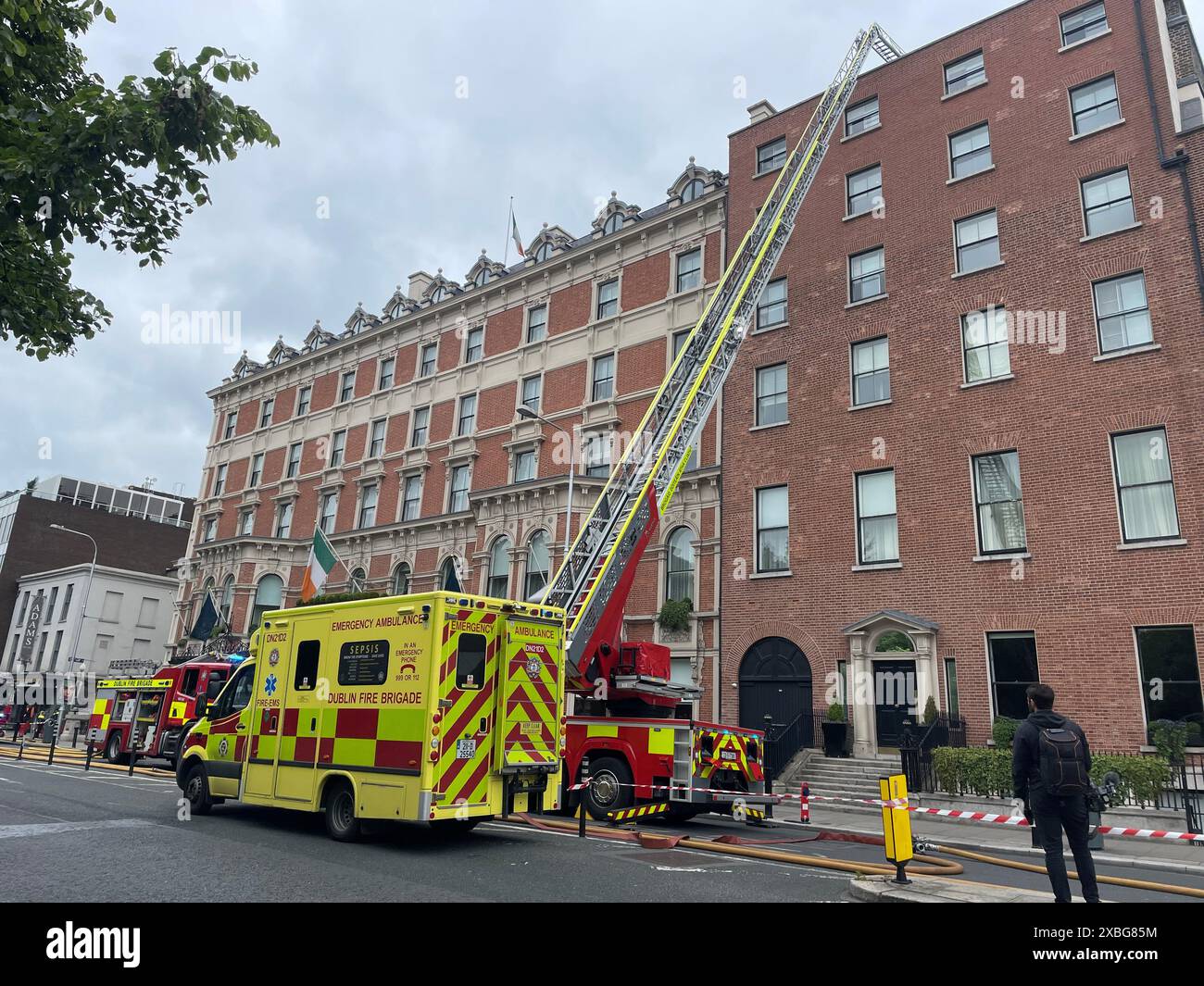 Emergency services at the Shelbourne Hotel in Dublin, following a fire ...