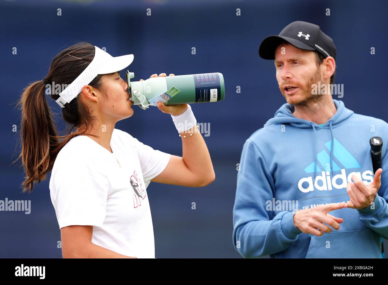 Emma Raducanu (left) with tennis coach Nick Cavaday during a practice ...