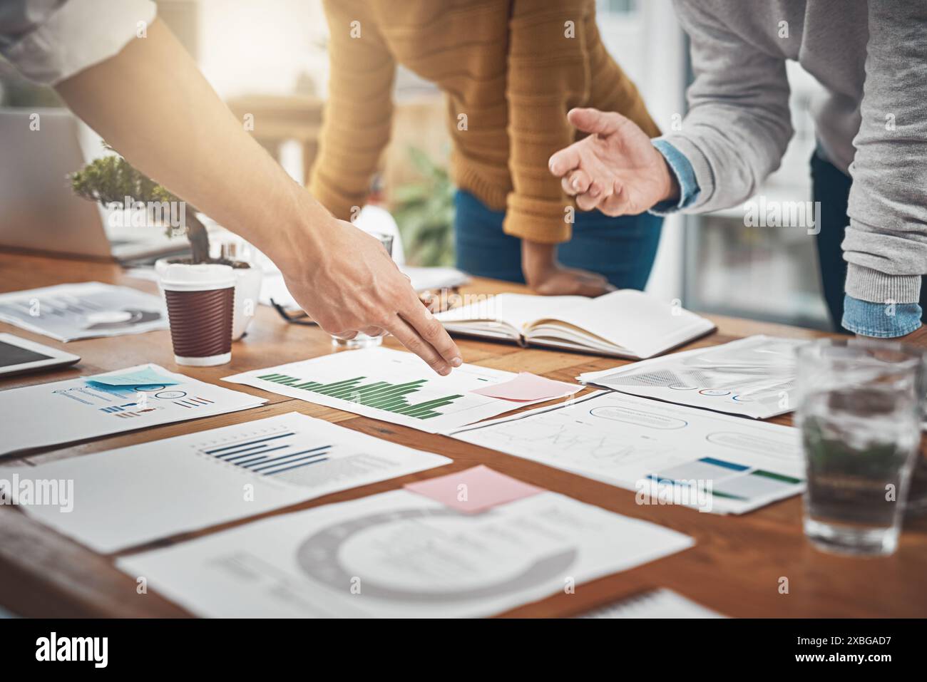 People, group and business meeting with analytics in office as web ...