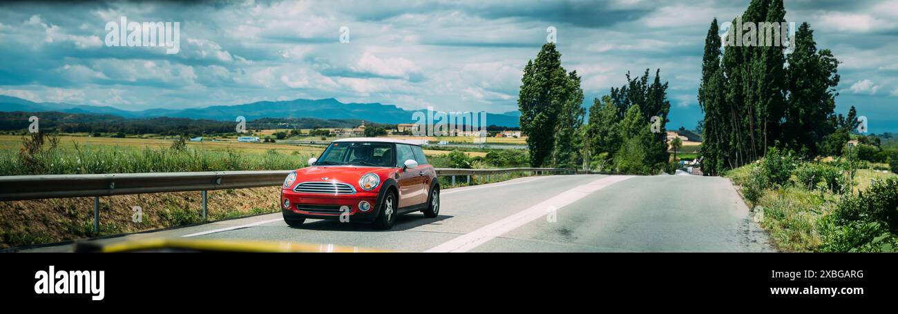 Red Mini Hatch Second Generation Driving In Motorway Road Stock Photo ...