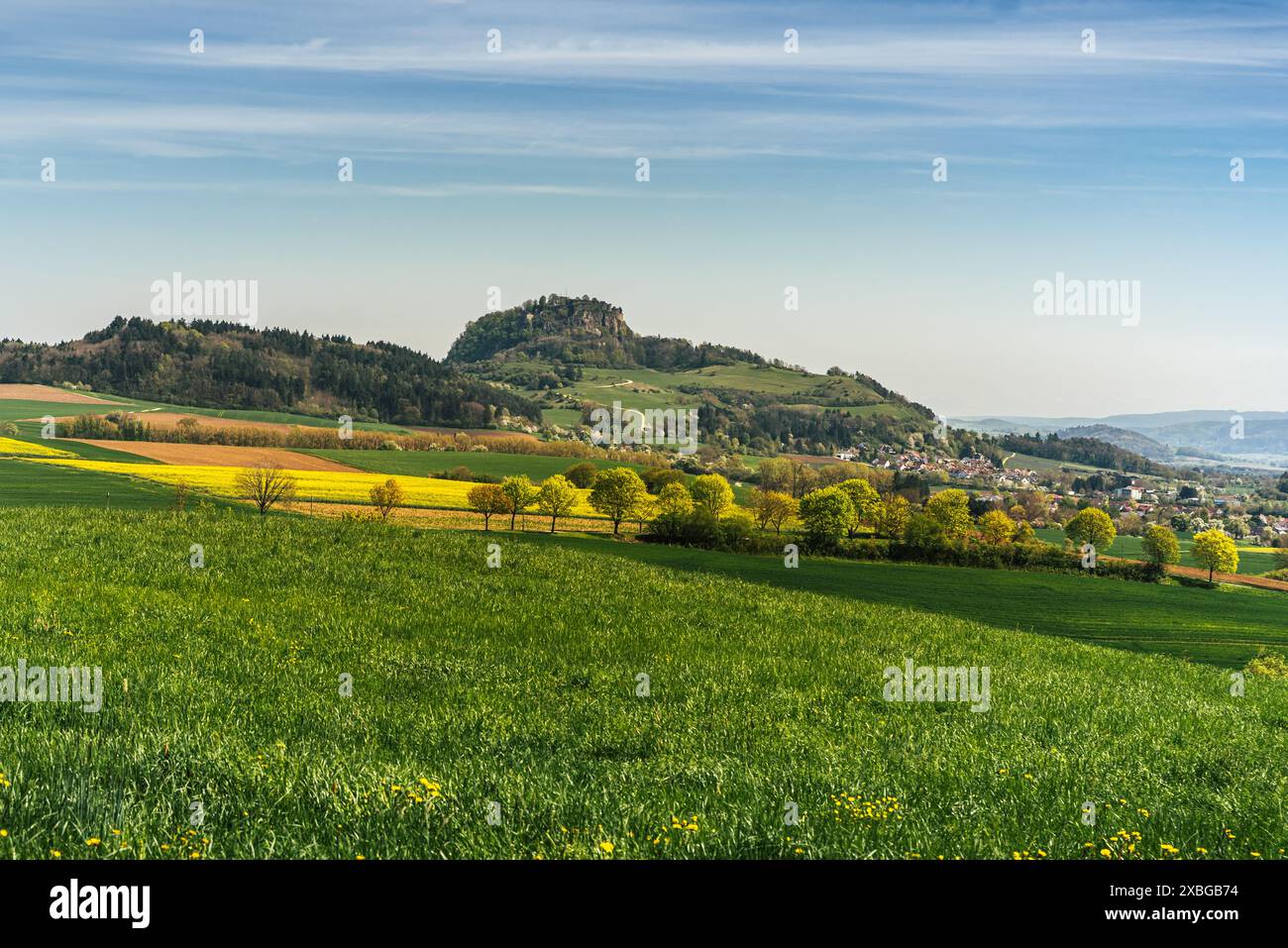 Hegau landscape with view to the Hohentwiel, Hilzingen, Baden ...