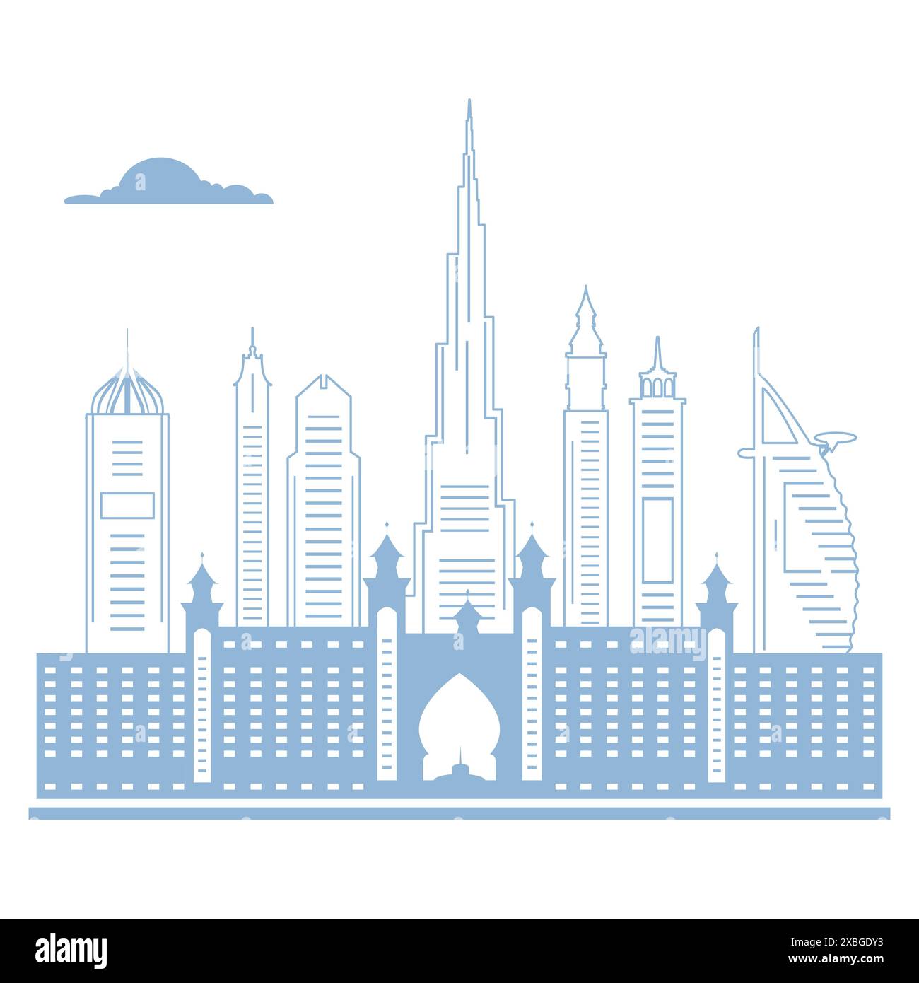 United Arab Emirates skyscrapers silhouette. Dubai buildings, hotels ...