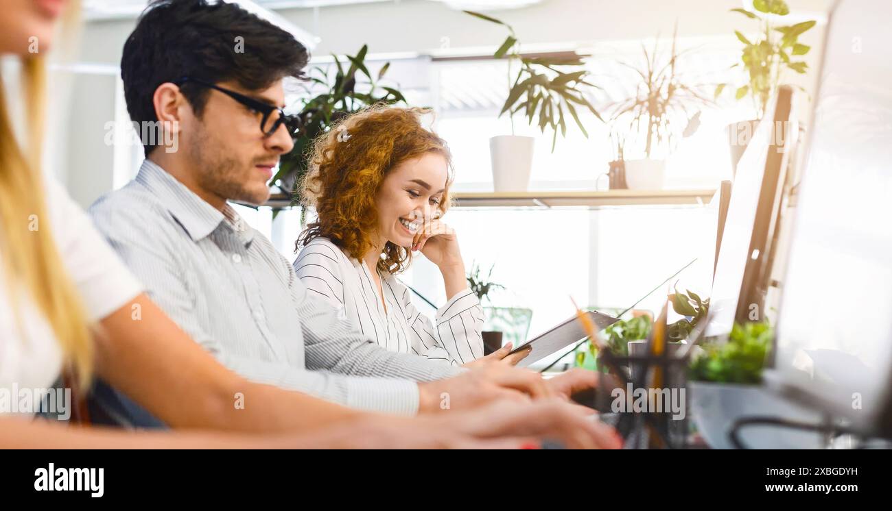 Tech Team Brainstorming in Contemporary Workplace, Panorama Stock Photo ...
