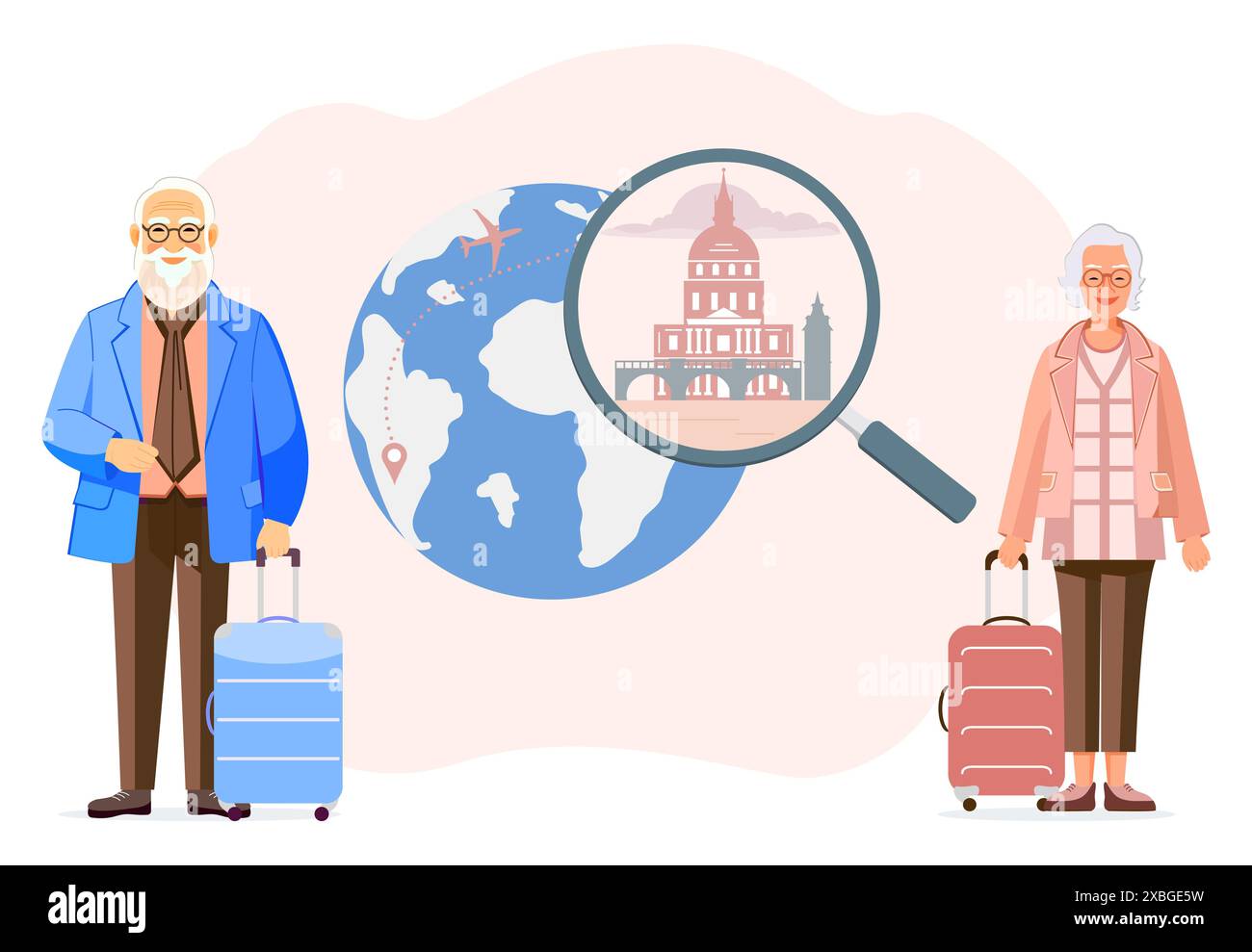 Vector travel illustration Retired Elderly couple Man, woman with ...