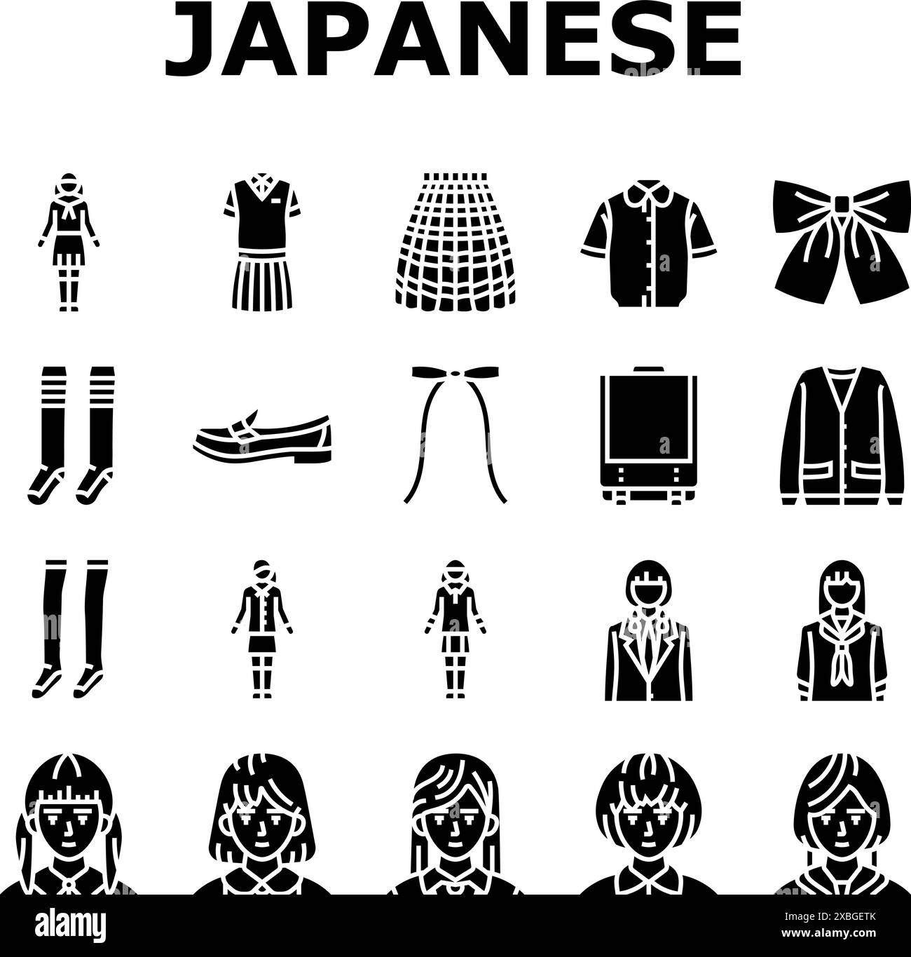 japanese school girl korea child icons set vector Stock Vector Image ...