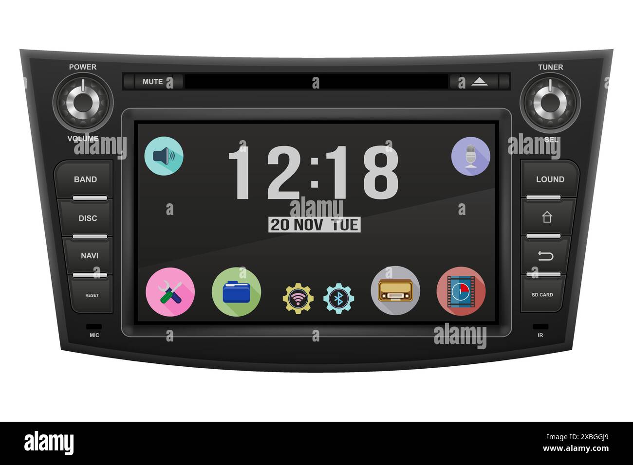 car multimedia with touchscreen vector illustration isolated on white ...