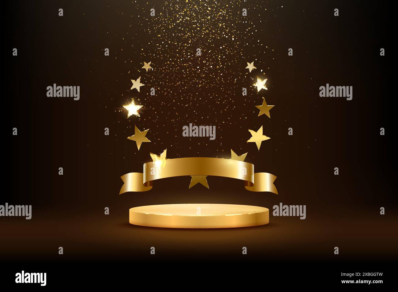 Gold podium with luxury award and falling golden glitter, 3D honor ...
