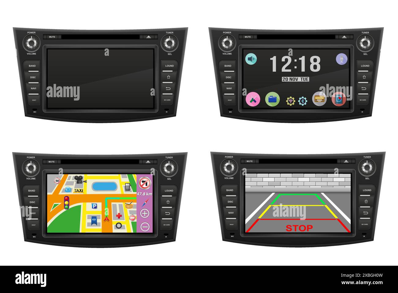 car multimedia with touchscreen vector illustration isolated on white ...