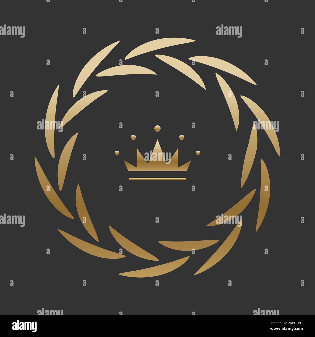 Realistic round gold laurel wreath with golden crown. Premium circle ...