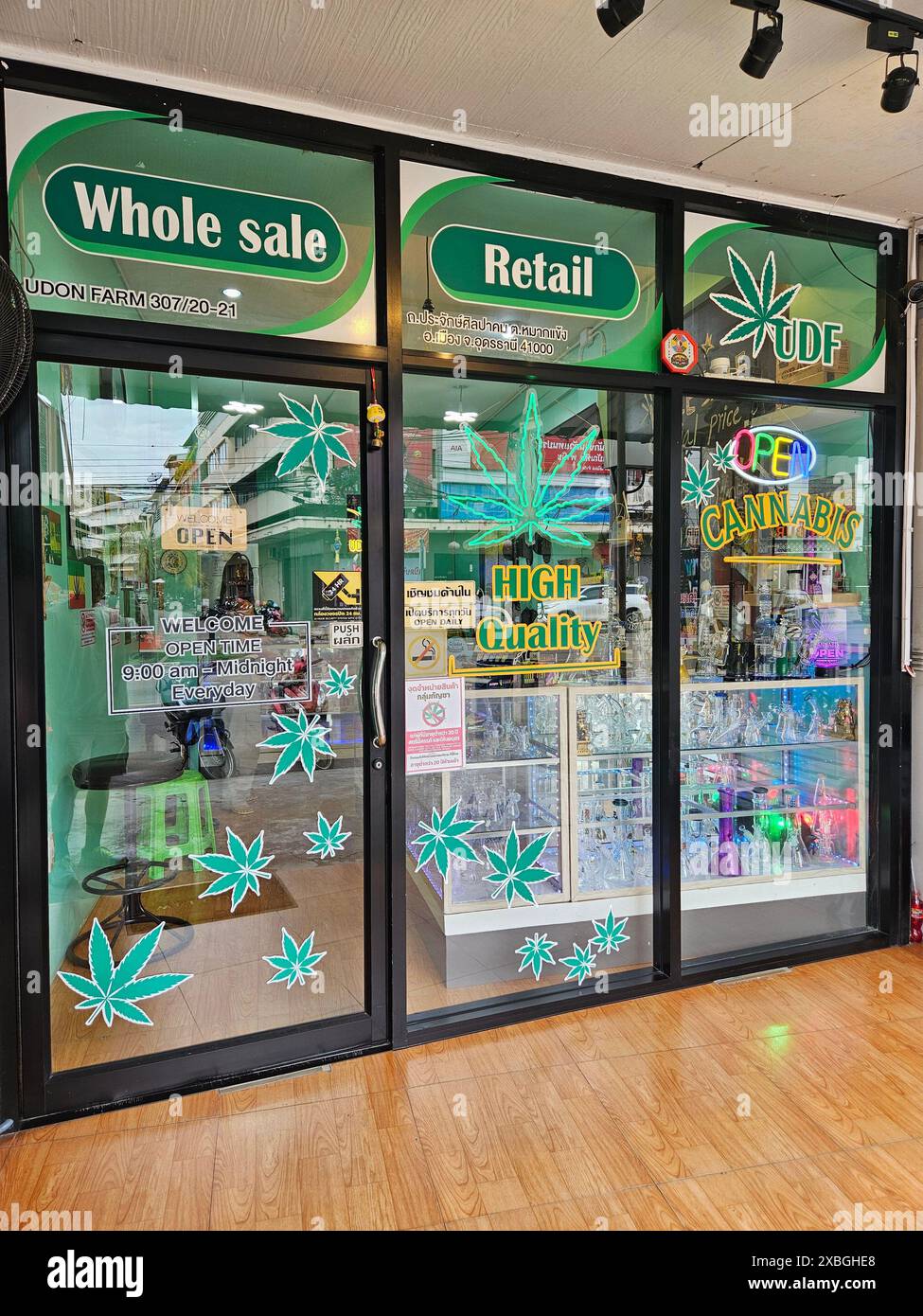 UDON THANI, THAILAND - JUNE 12: : Legal cannabis shop in Thailand with whole sale and retail ...